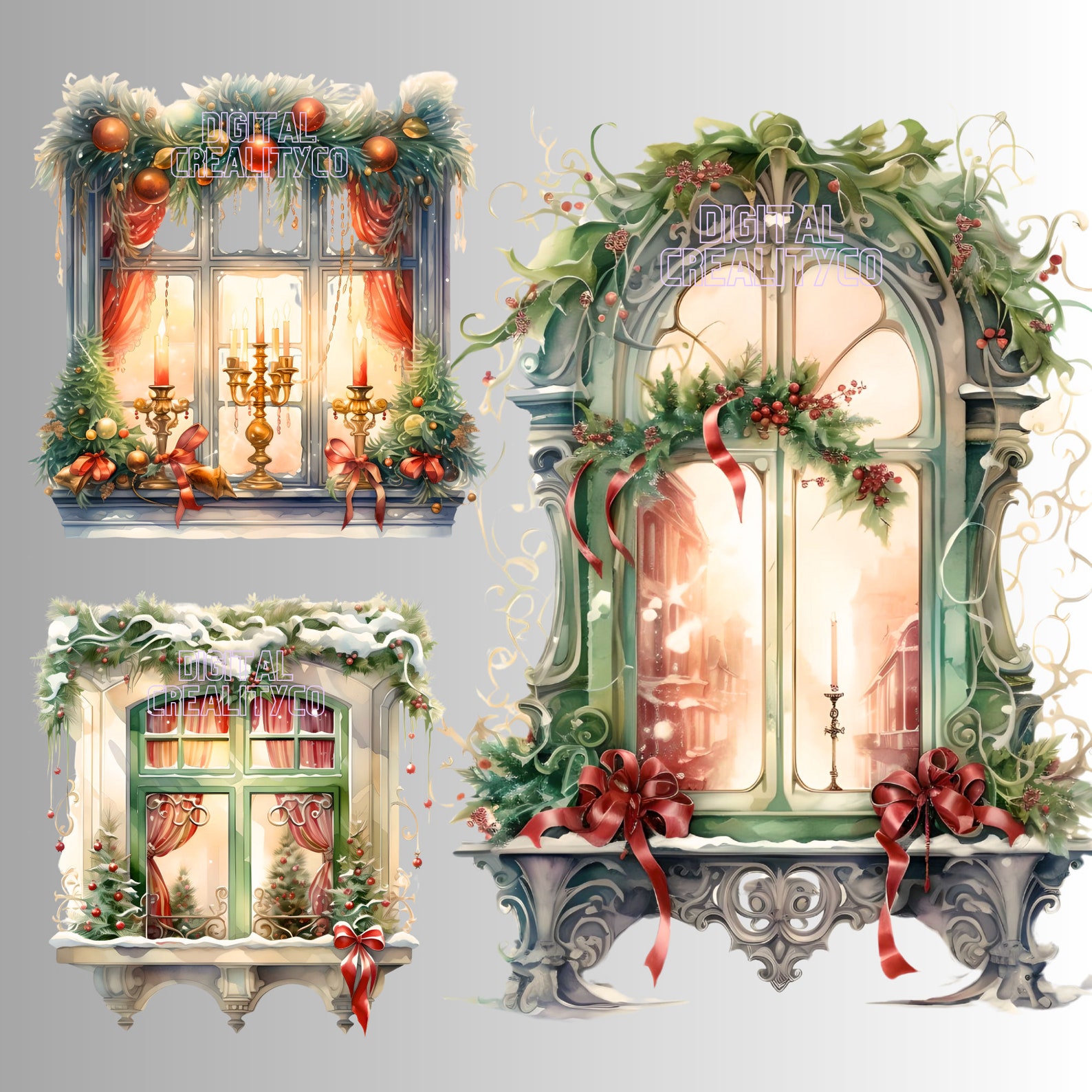Watercolor Enchanted Christmas Windows Bundle Digital Clipart - Etsy
