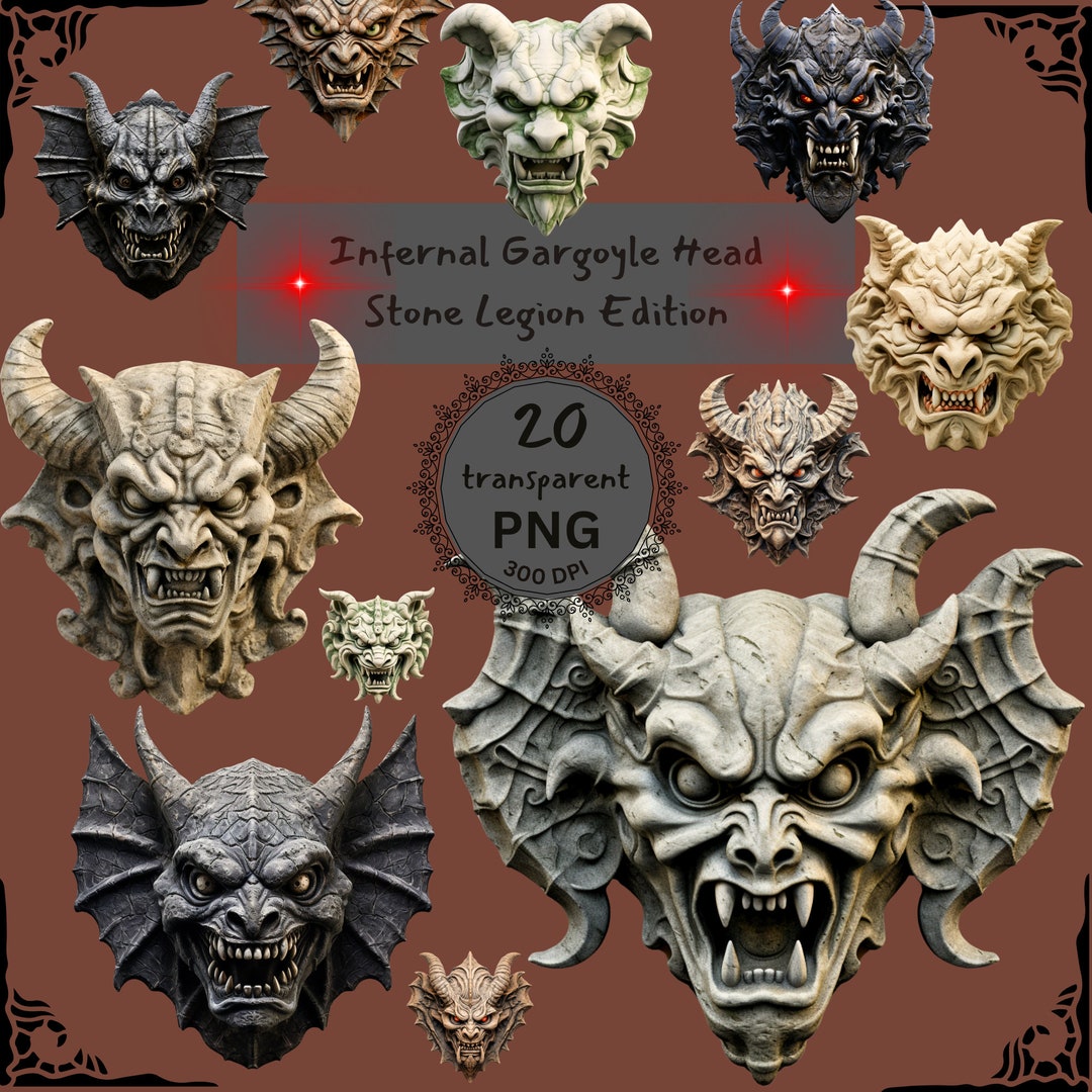 Infernal Gargoyle Head Clipart Bundle! Stone Legion Edition - Etsy