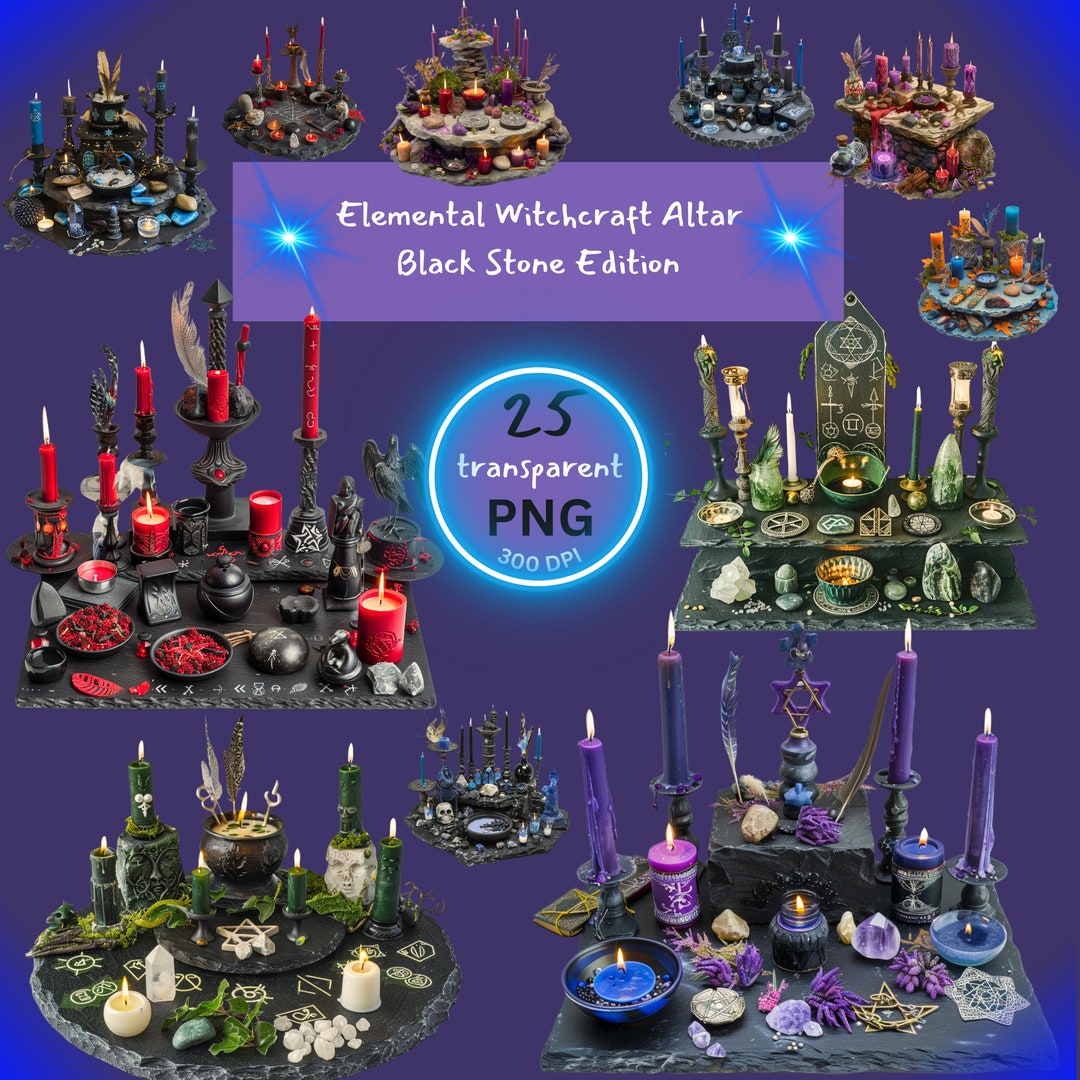 Elemental Witchcraft Altar Clipart Bundle Black Stoned Edition - Etsy