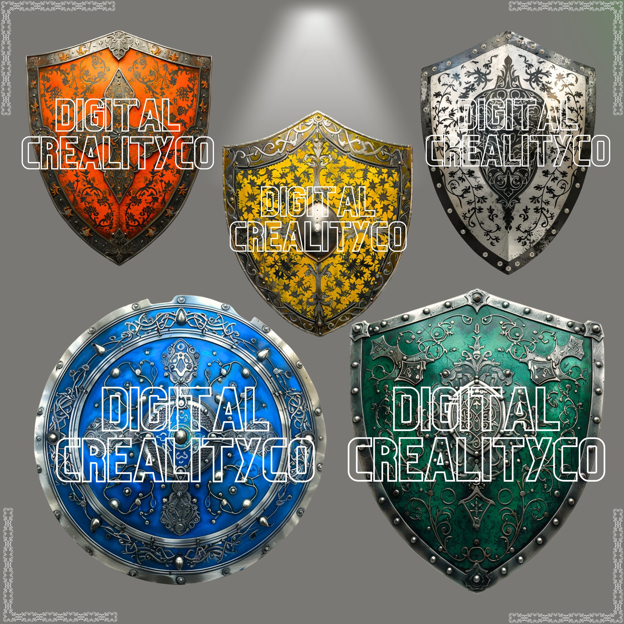 Skyfall Medieval Shield Clipart Bundle Silver Guard Edition - Etsy