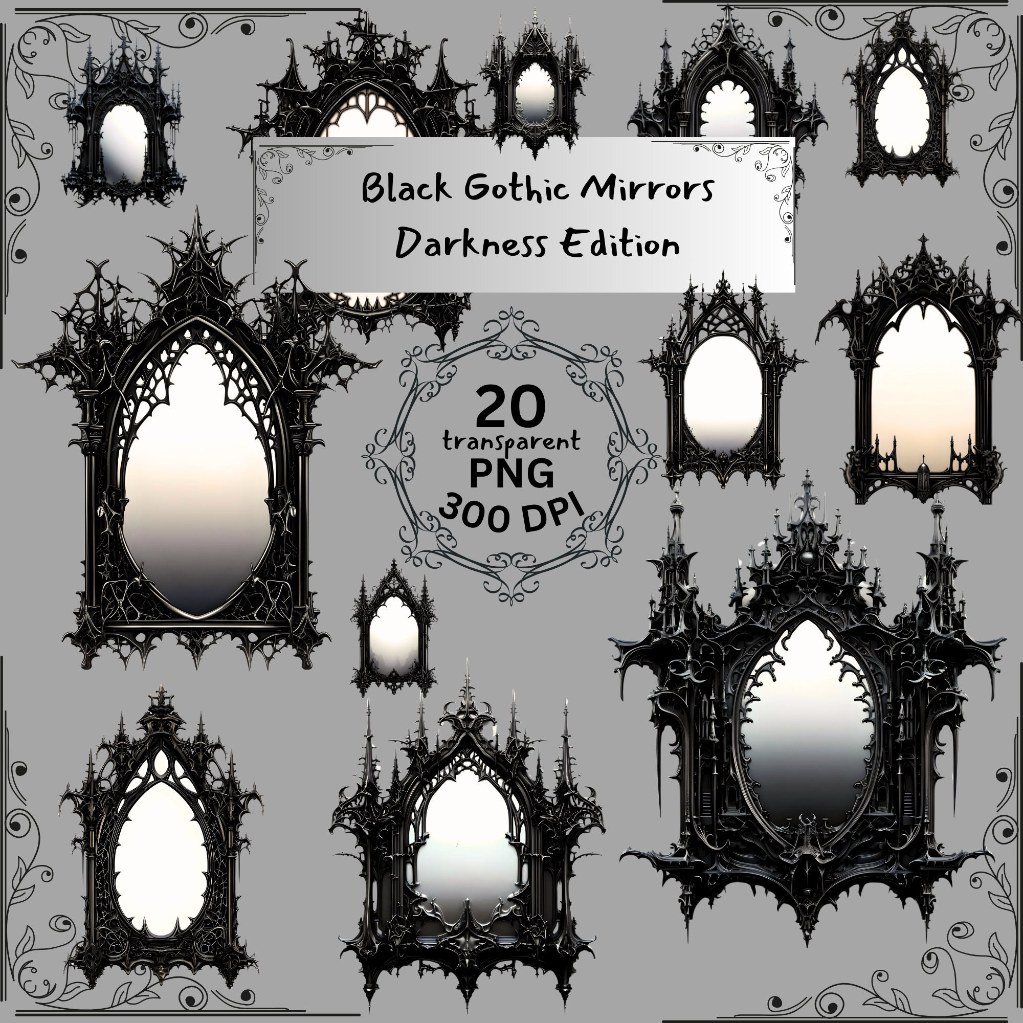 Black Gothic Mirrors Darkness Edition Bundle Digital PNG Files - Etsy