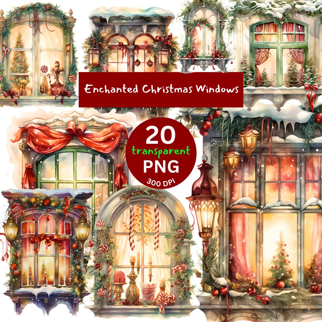 Watercolor Enchanted Christmas Windows Bundle Digital Clipart - Etsy