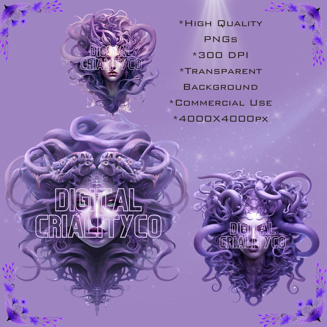 Greek Mythology Purple Medusa Gorgon Bundle 20 PNG Files - Etsy