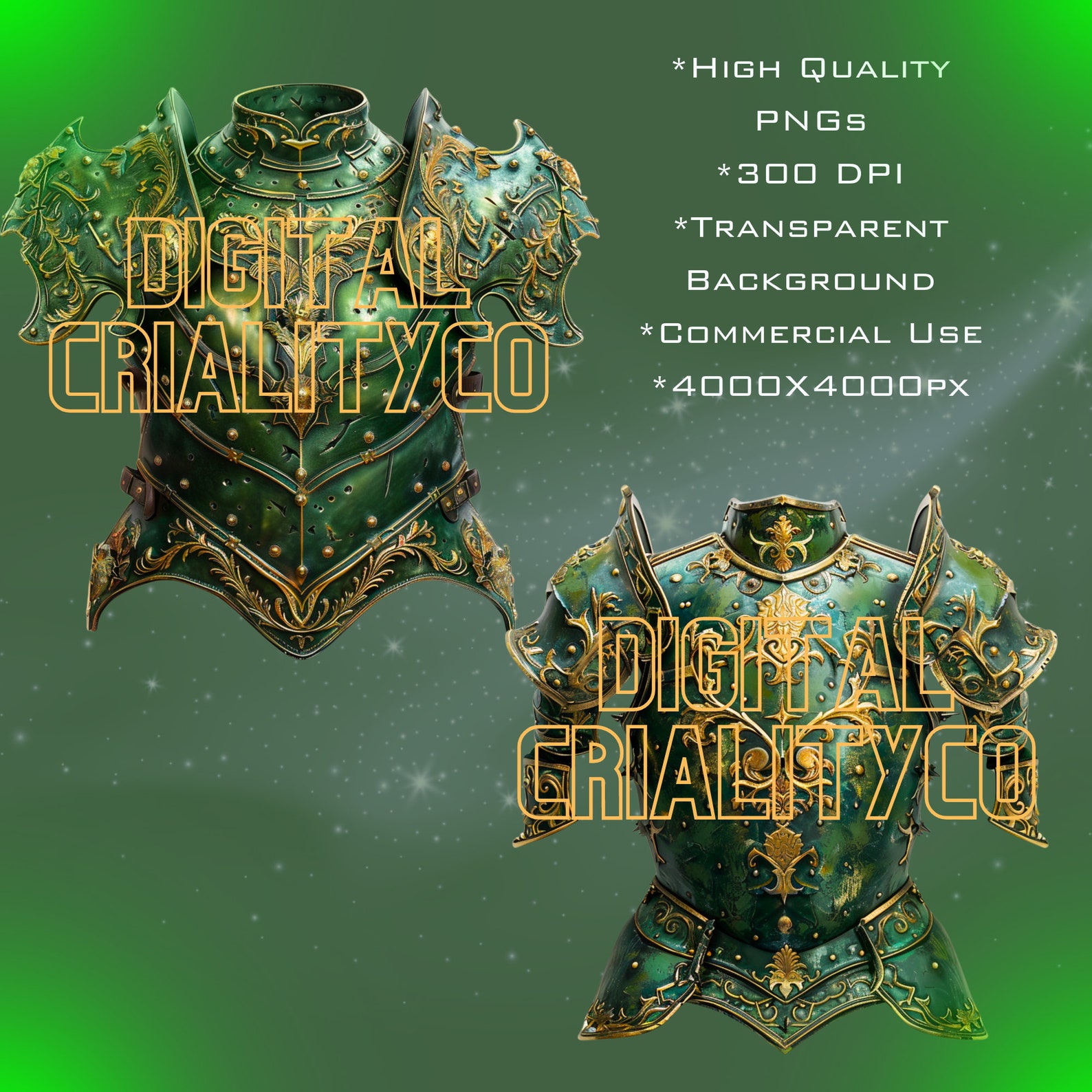 Guard of Valor Breastplate Clipart Bundle Emerald Armor Edition! - Etsy