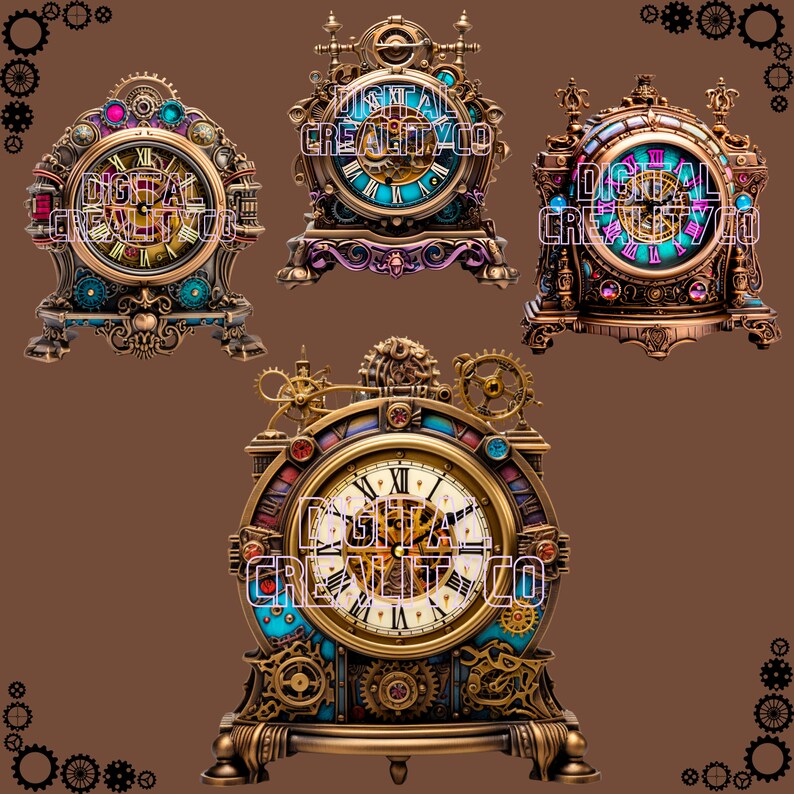 Steampunk Vintage Table Clock Clipart Bundle! Metal Edition - Etsy