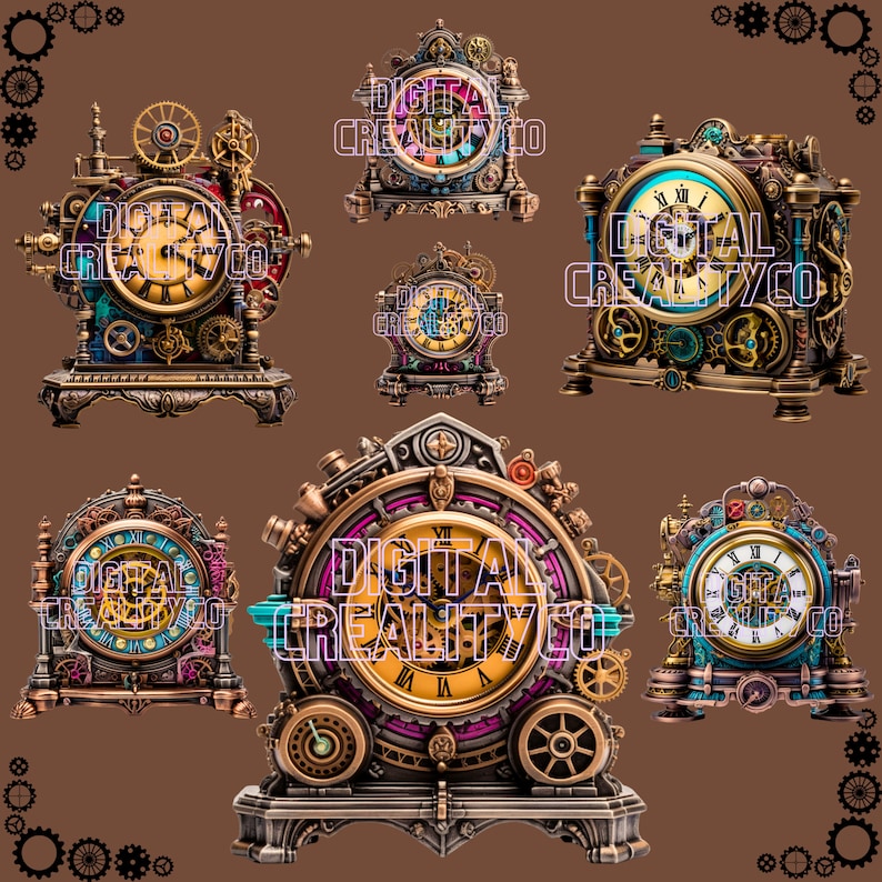 Steampunk Vintage Table Clock Clipart Bundle! Metal Edition - Etsy