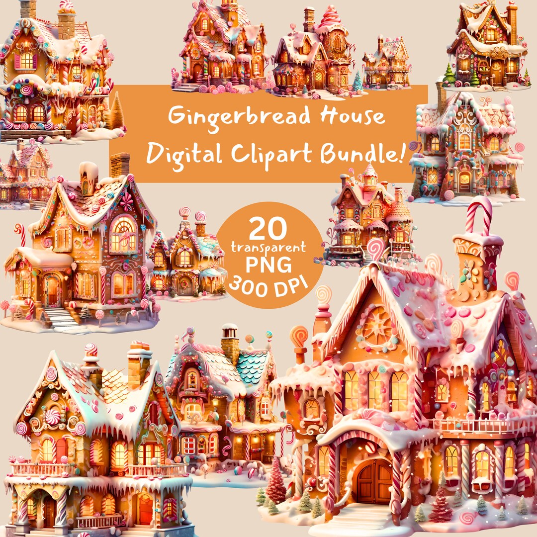 Gingerbread House Digital Clipart Bundle - Etsy