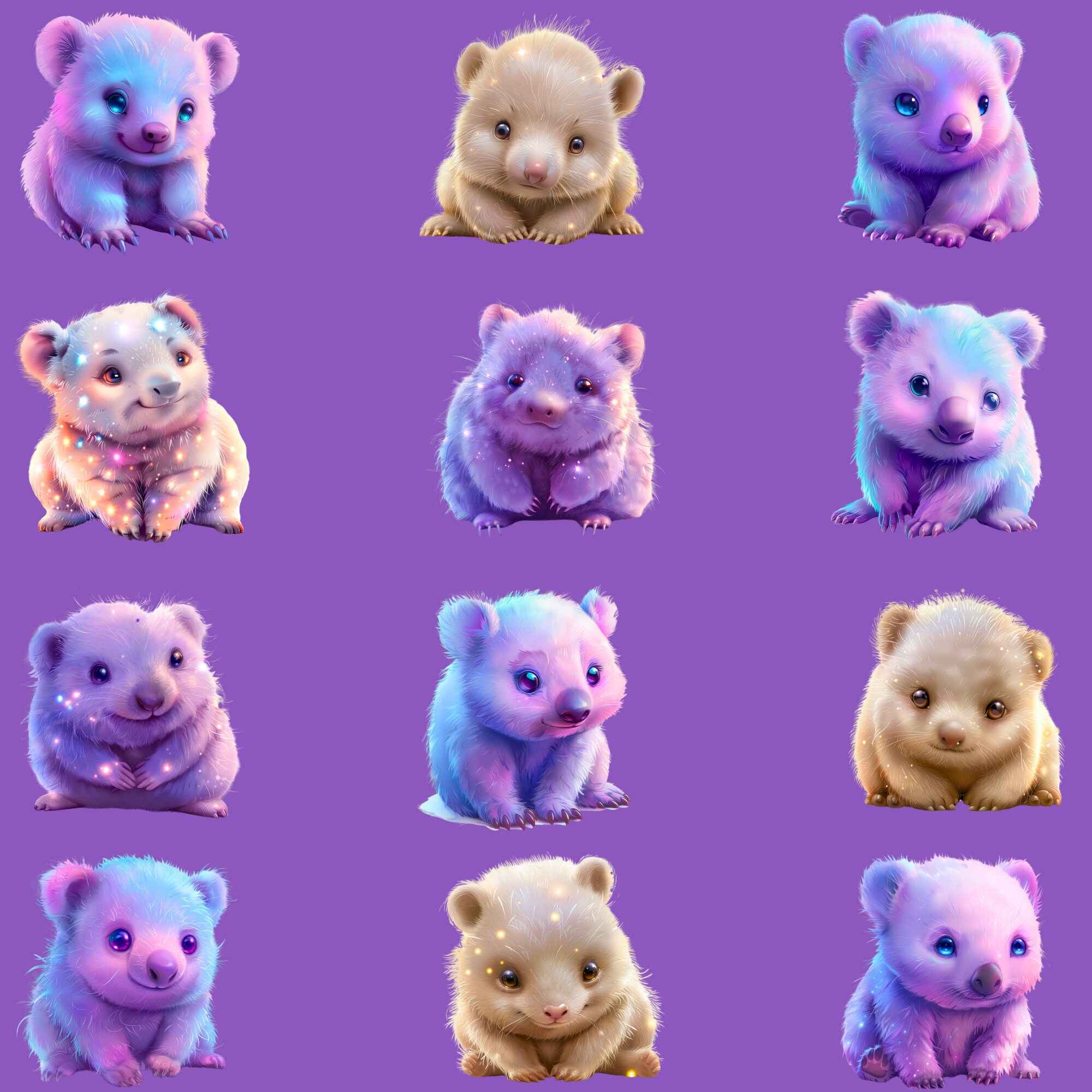 Fluffy Baby Wombat Clipart Bundle Fantasy Glow Edition! - Etsy
