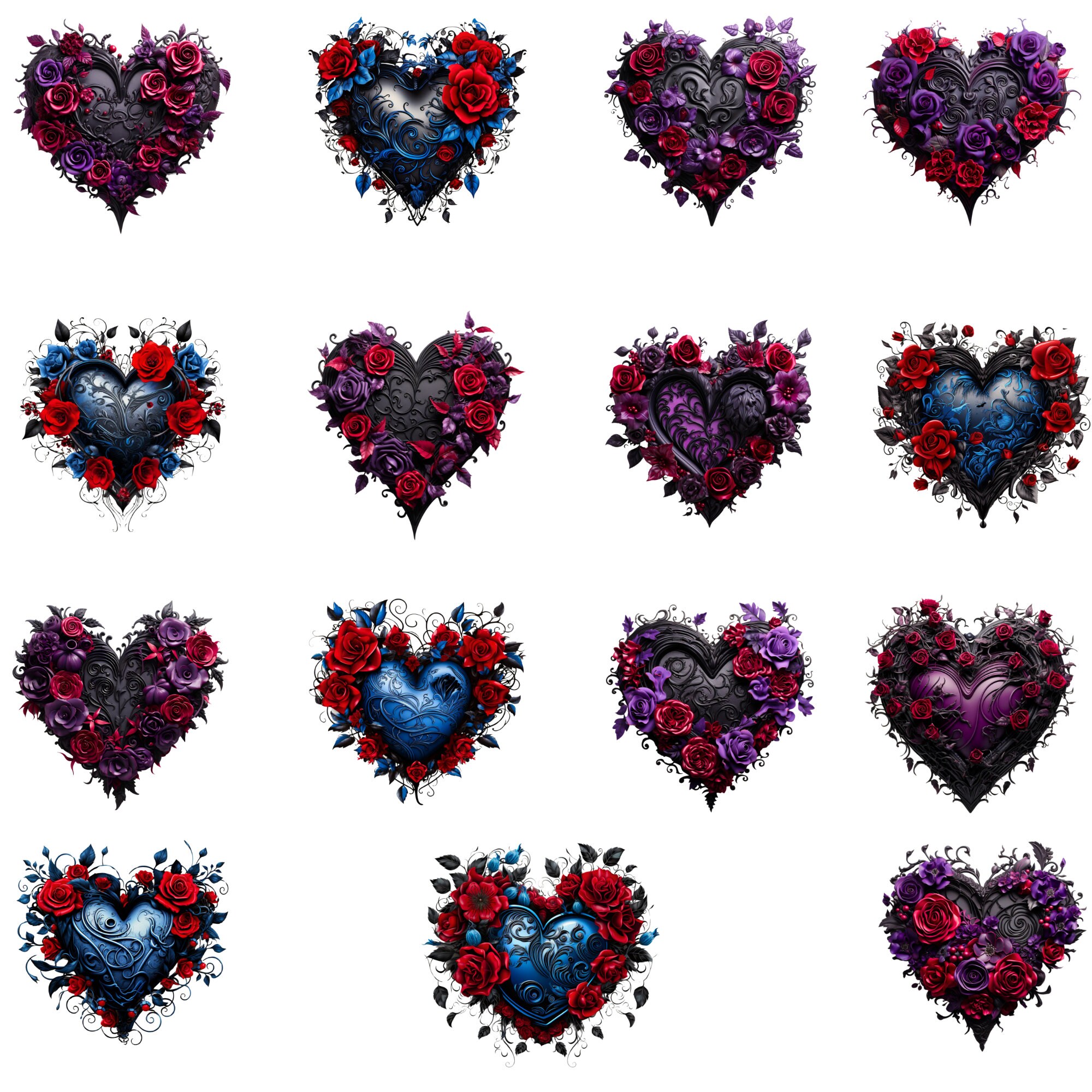 Gothic Valentine Heart Clipart Bundle! Rose Edition - Etsy