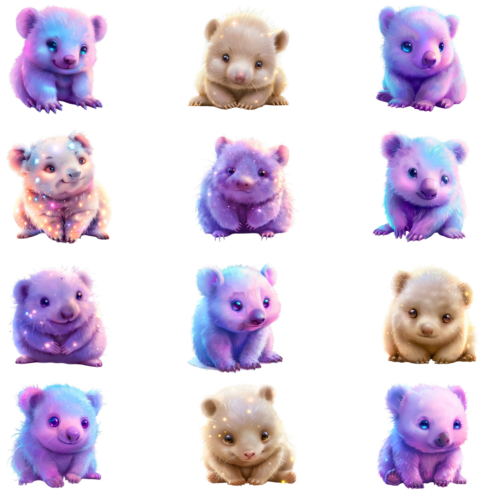 Fluffy Baby Wombat Clipart Bundle Fantasy Glow Edition! - Etsy