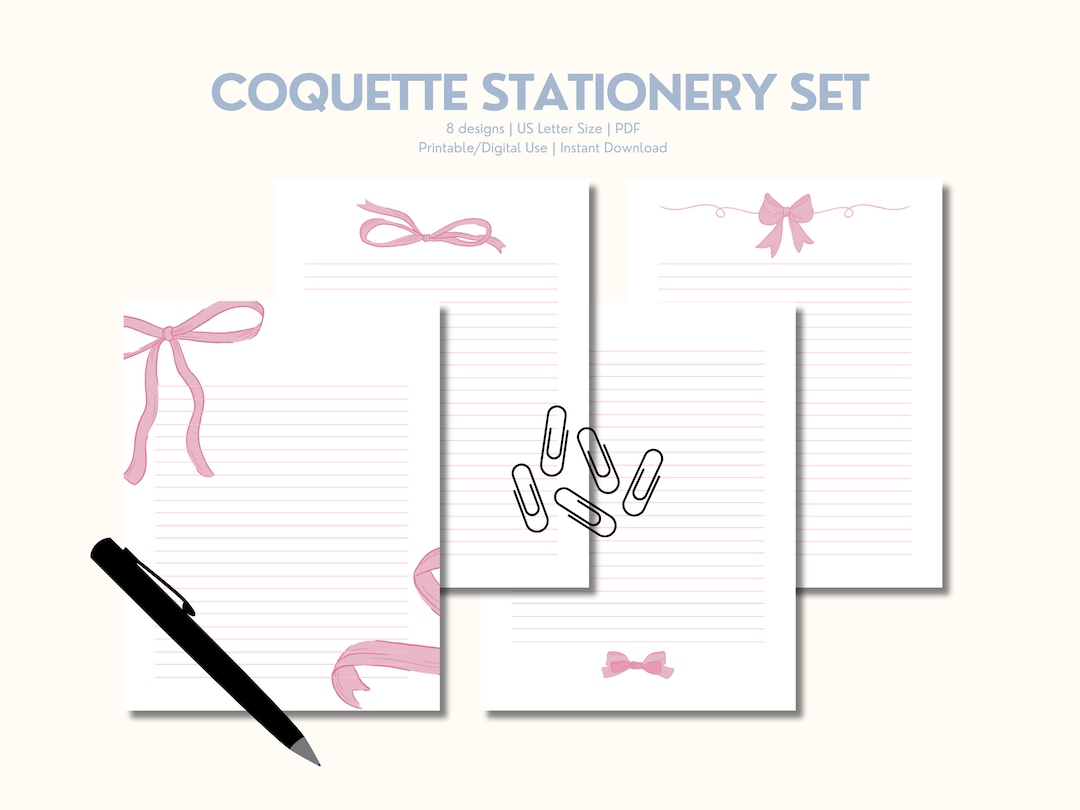 Coquette Stationery Set Printable Writing Paper Letter Message Note Pad ...