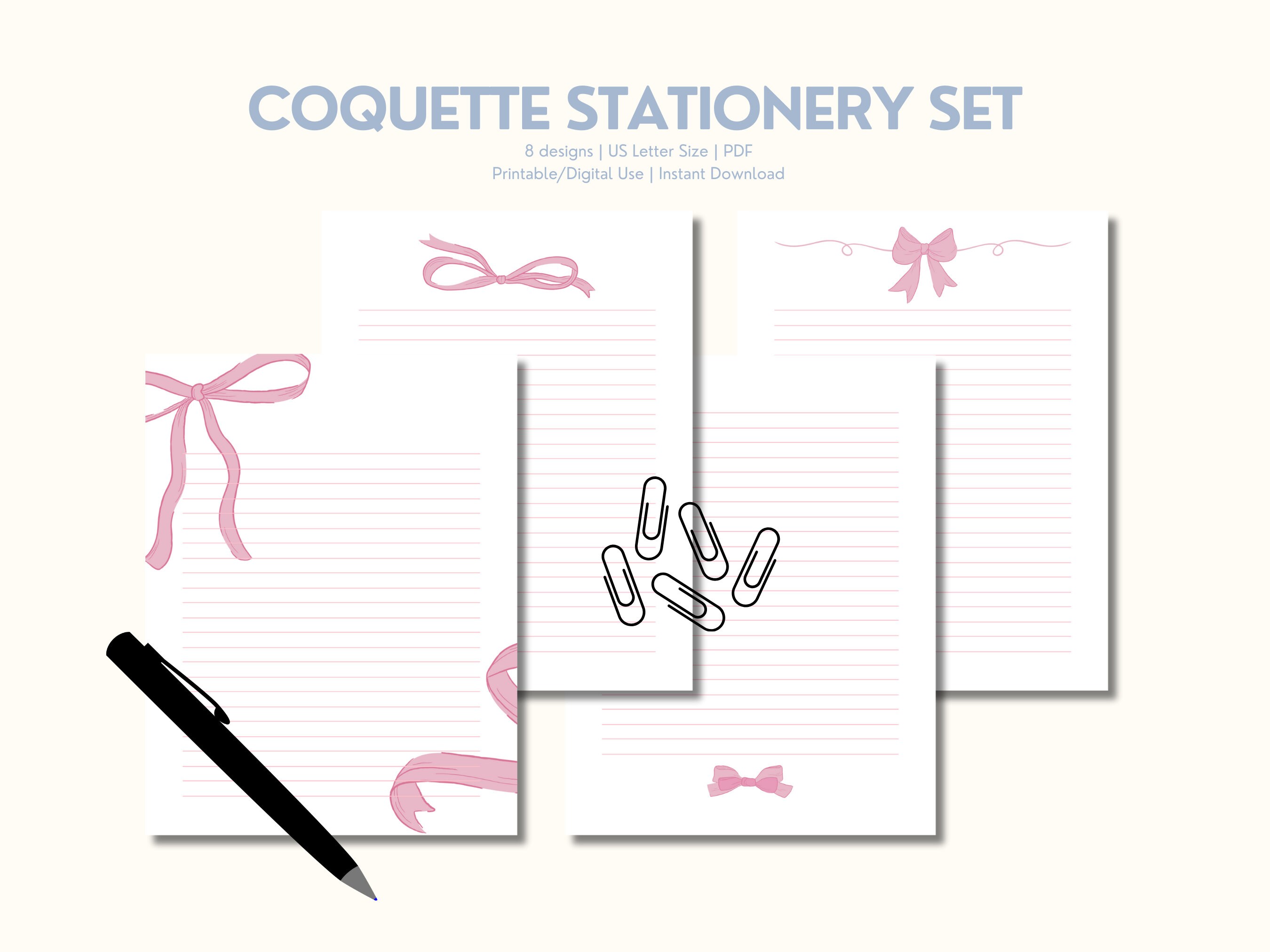 Coquette Stationery Set Printable Writing Paper Letter Message Note Pad ...