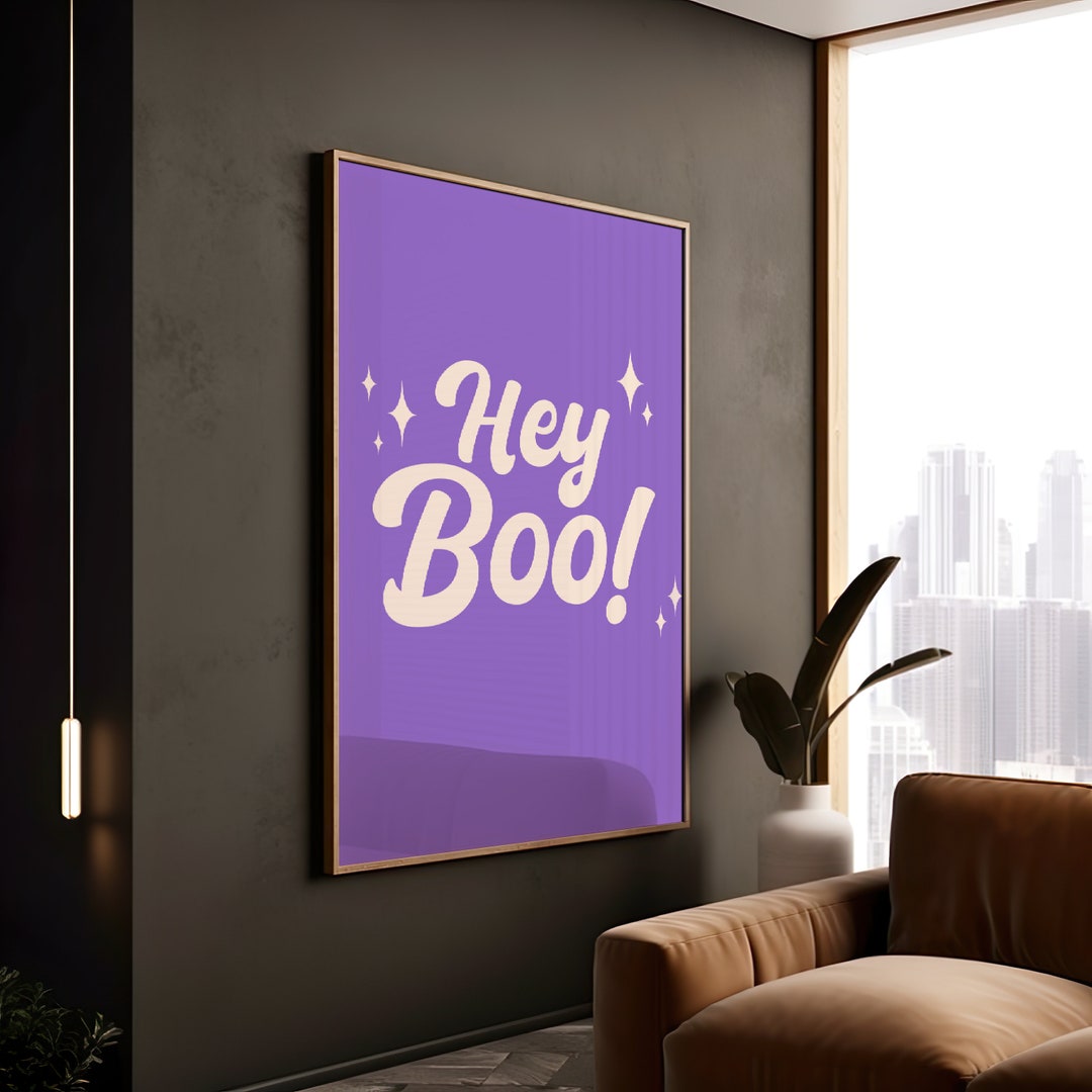 Hey Boo Halloween Digital Print Cute Seasonal Fall Wall Art Purple ...