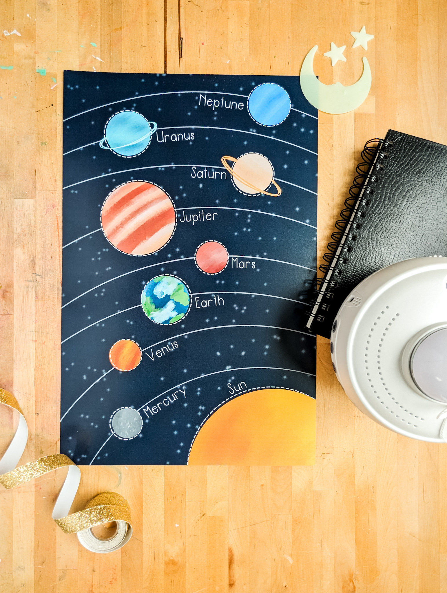 Digital Space Art Cute Educational Solar System Poster Colorful Planets ...