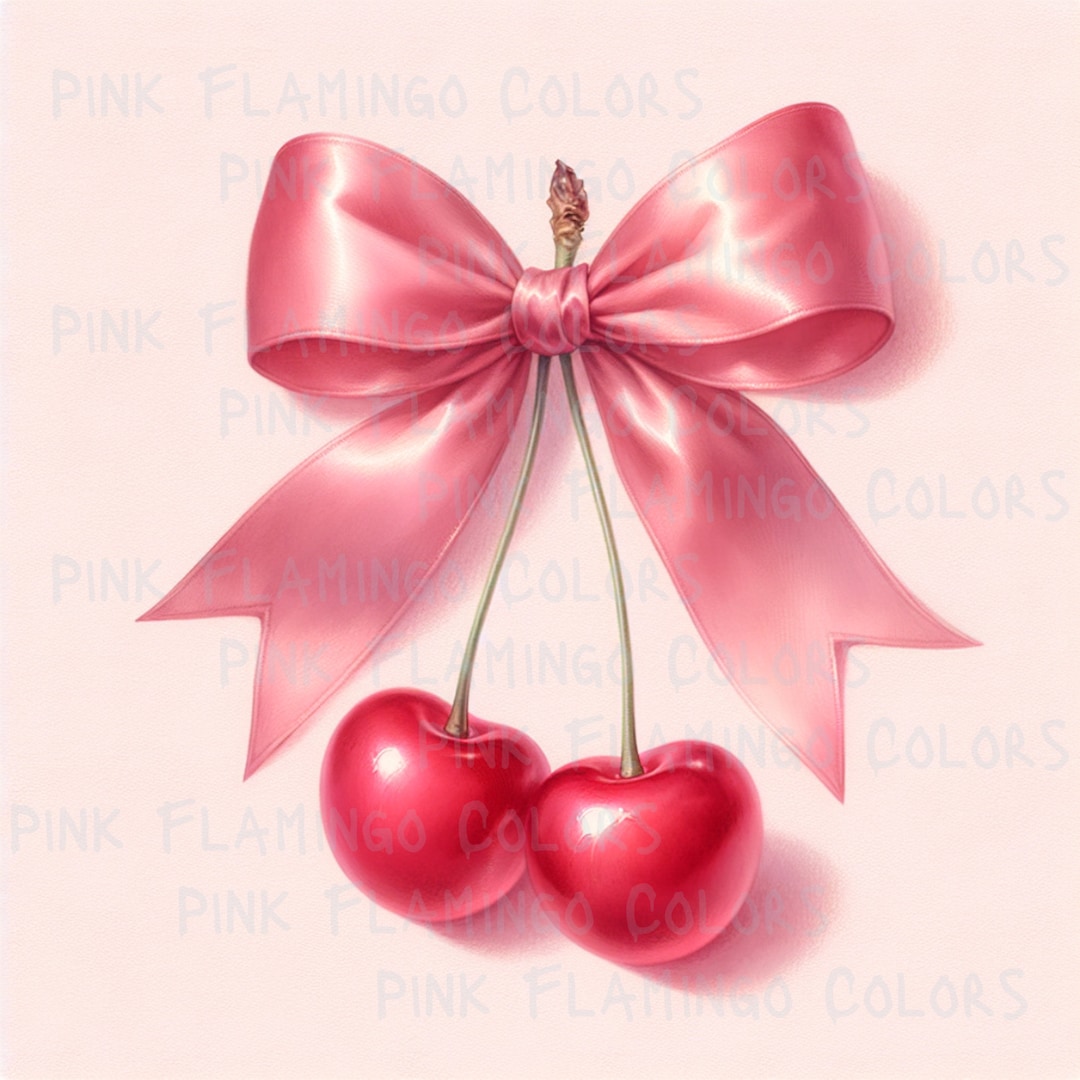 Cherry With Bow PNG, Cherries With Bow PNG, Coquette Aesthetic Bow Png ...