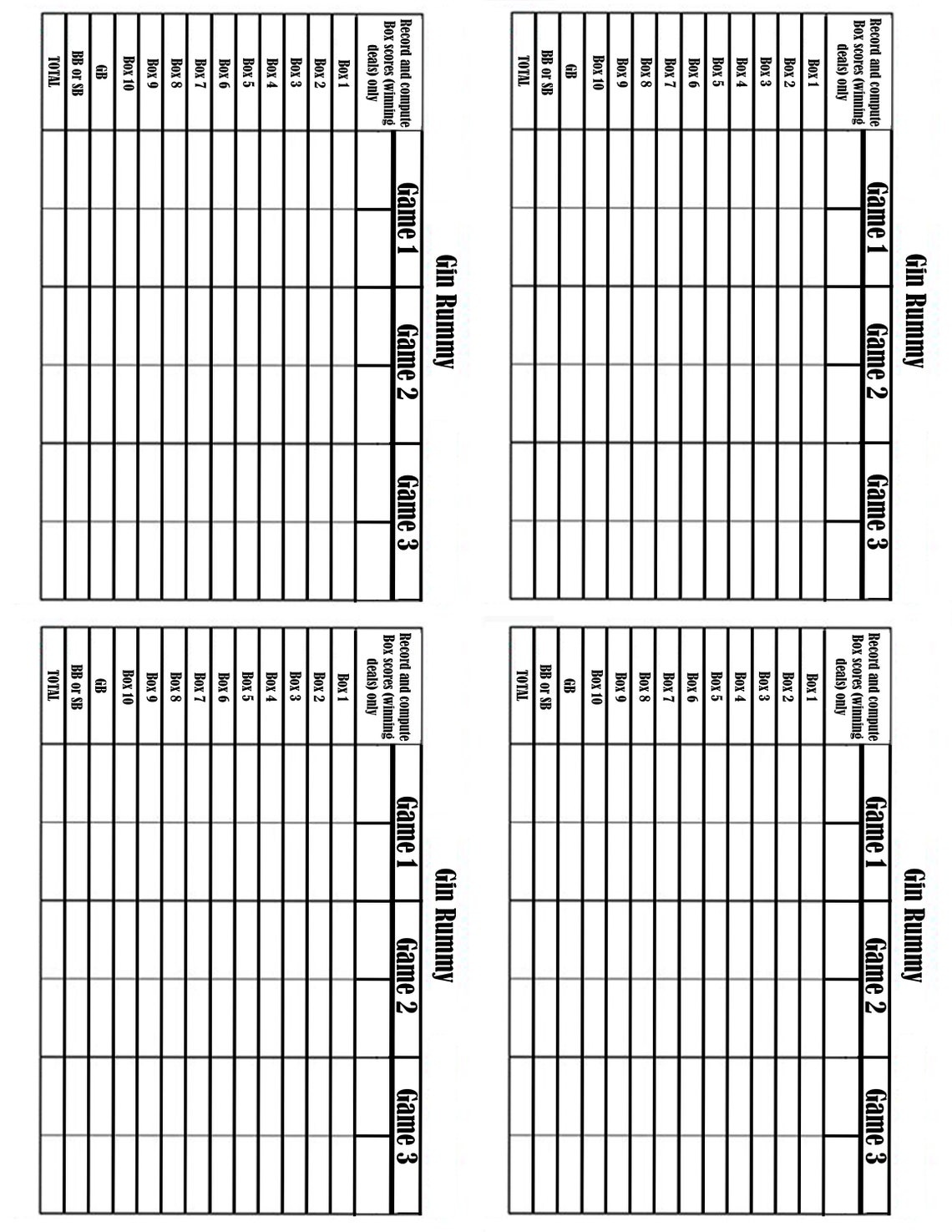 Gin Rummy Score Cards - Etsy