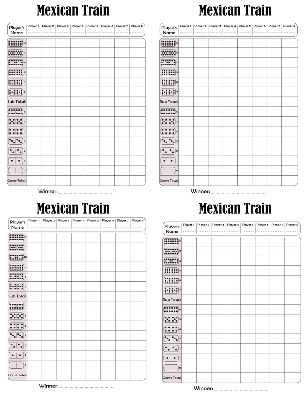 Mexican Train Score Cards - Etsy