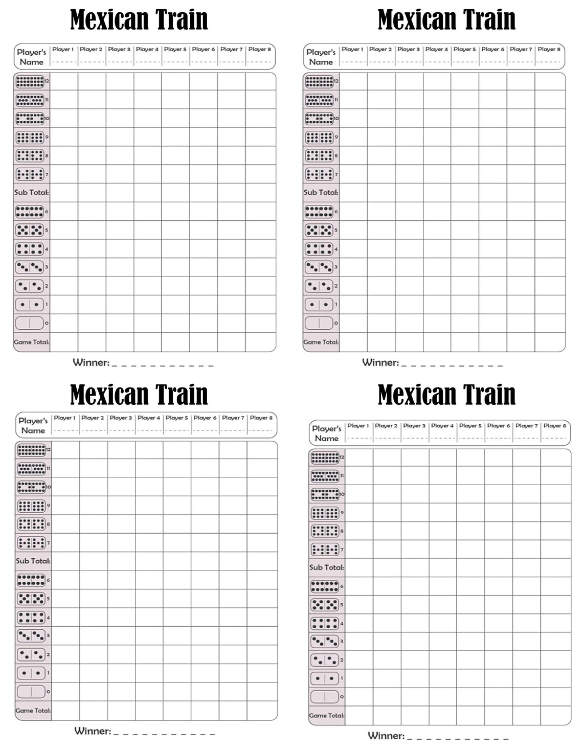 Mexican Train Score Cards - Etsy