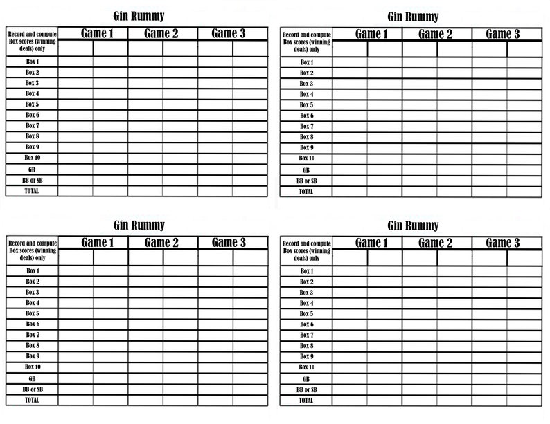 Gin Rummy Score Cards - Etsy