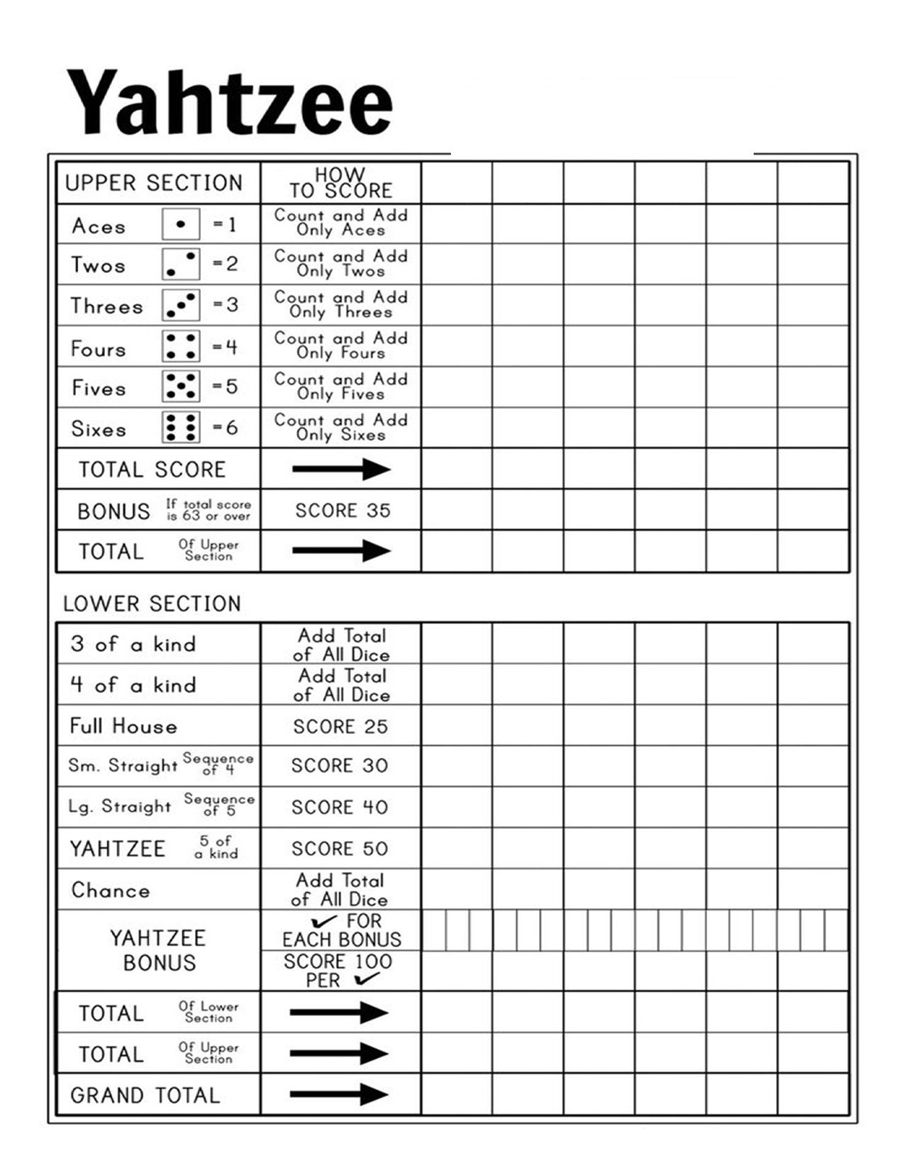 Yahtzee Score Cards - Etsy