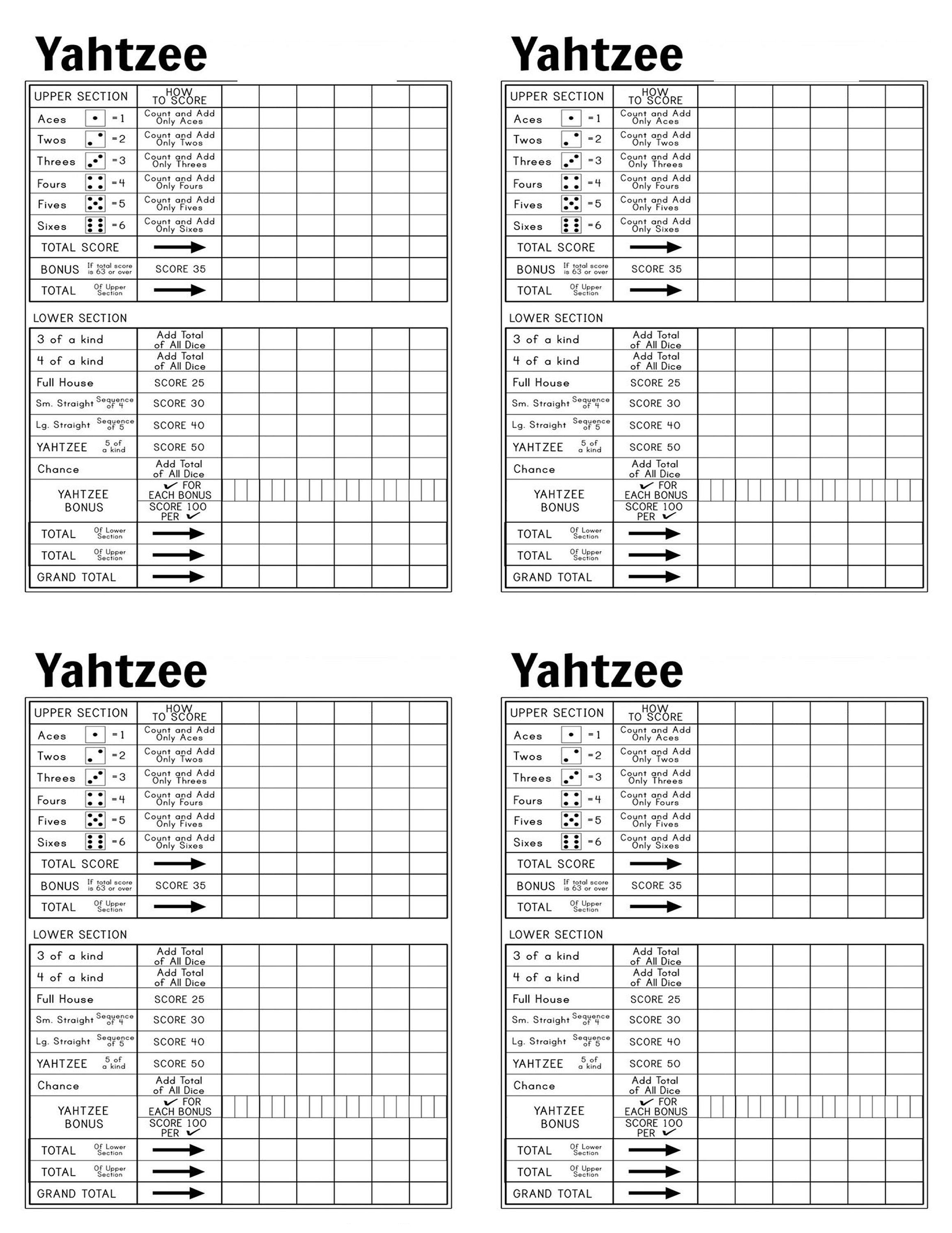 Yahtzee Score Cards - Etsy
