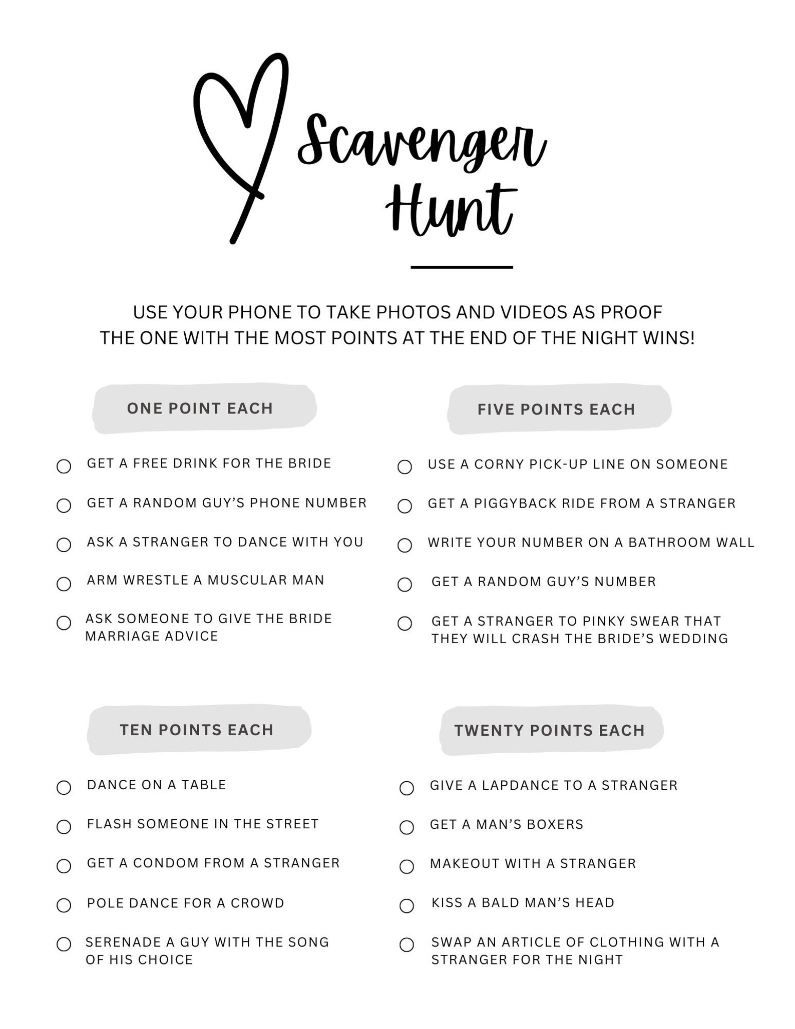 Bachelorette Scavenger Hunt - Etsy