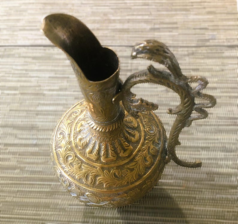 Antique Brass Ewer Pitcher Carafe With Snake Handle. Rare Unique Hand ...