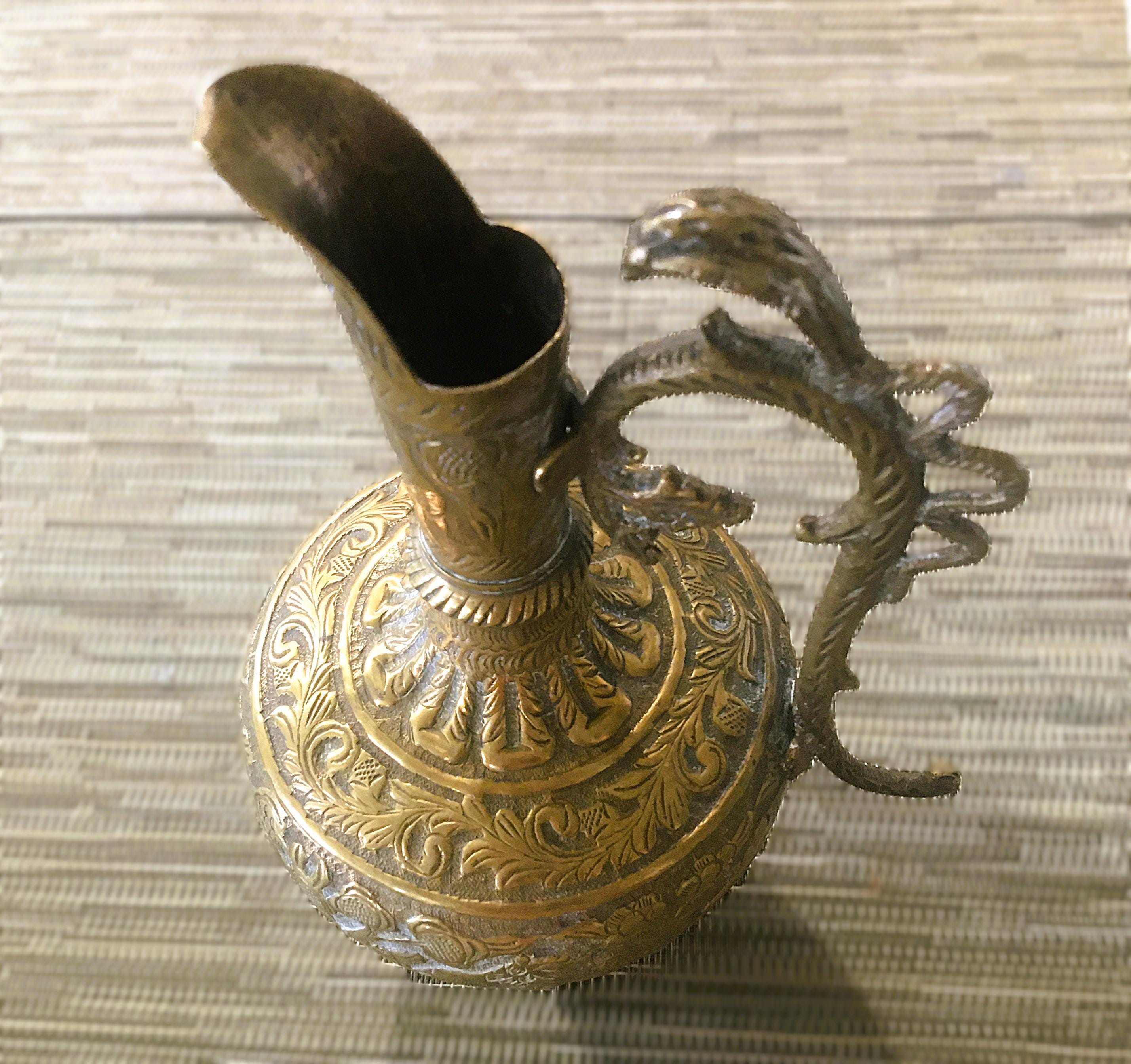 Antique Brass Ewer Pitcher Carafe With Snake Handle. Rare Unique Hand ...