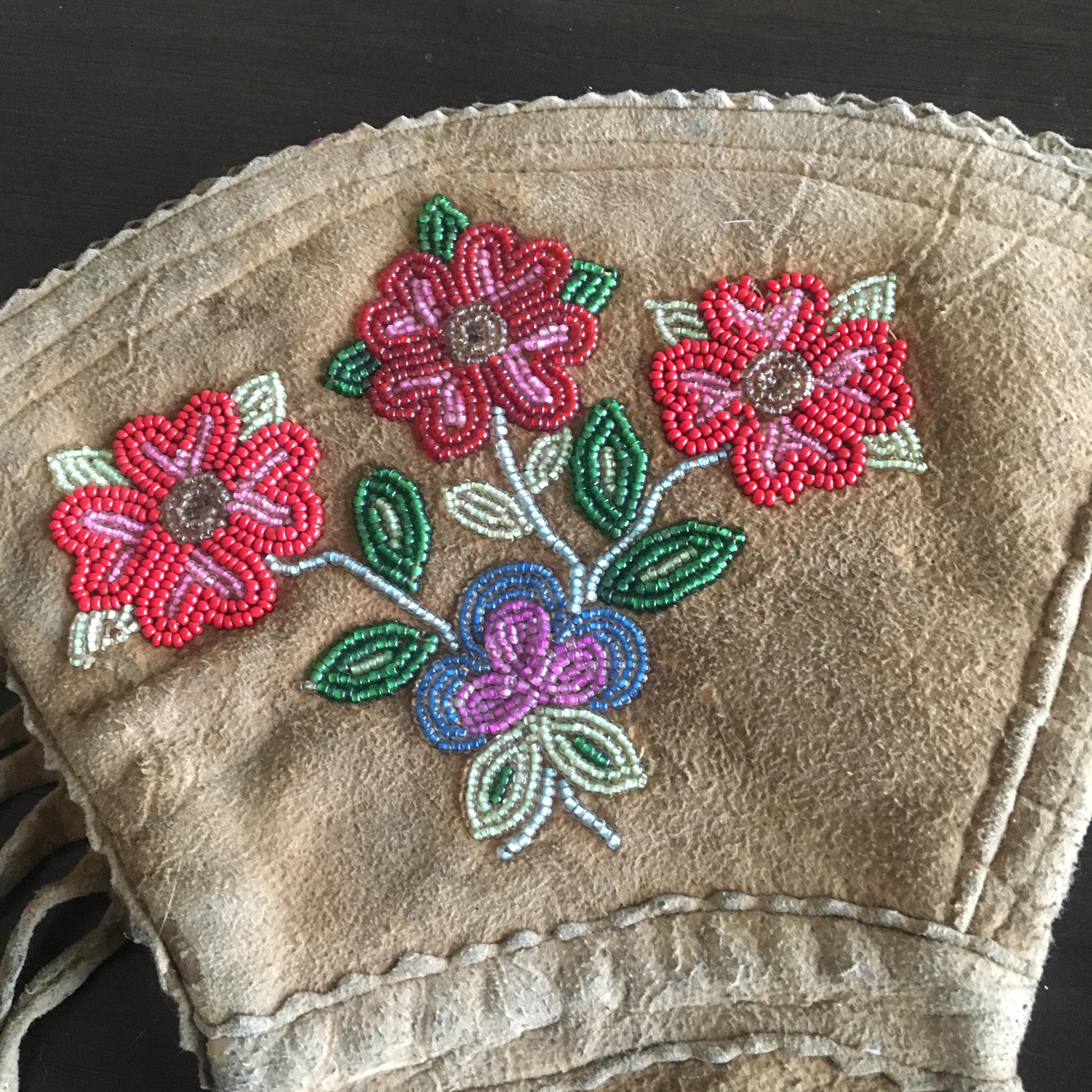 Antique Native American Indigenous Beaded Hide Gauntlet Gloves - Cree ...