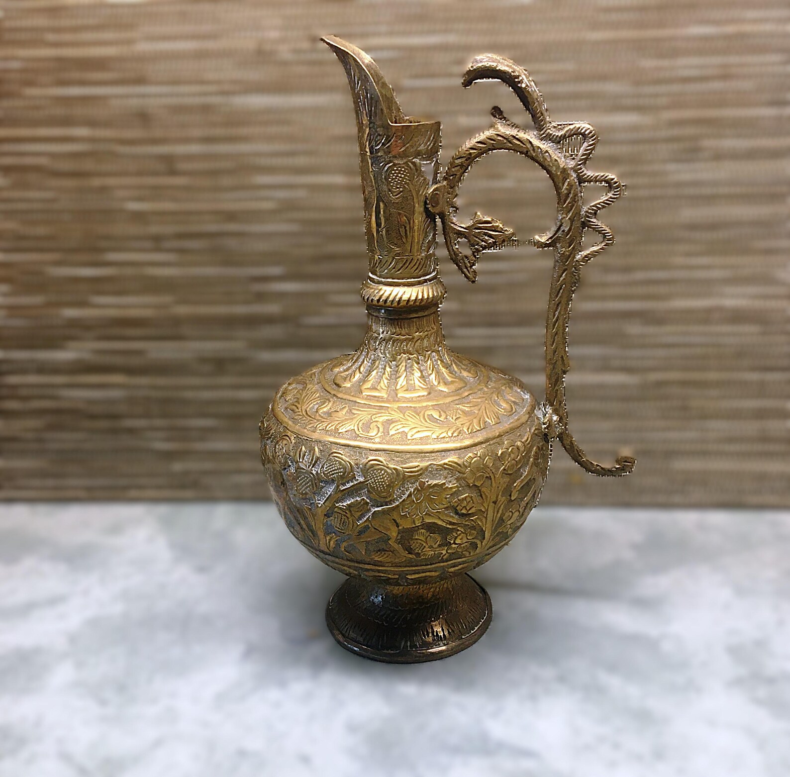 Antique Brass Ewer Pitcher Carafe With Snake Handle. Rare Unique Hand ...