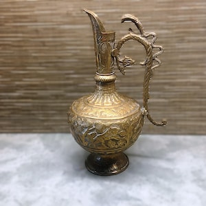 Antique Brass Ewer Pitcher Carafe With Snake Handle. Rare Unique Hand ...