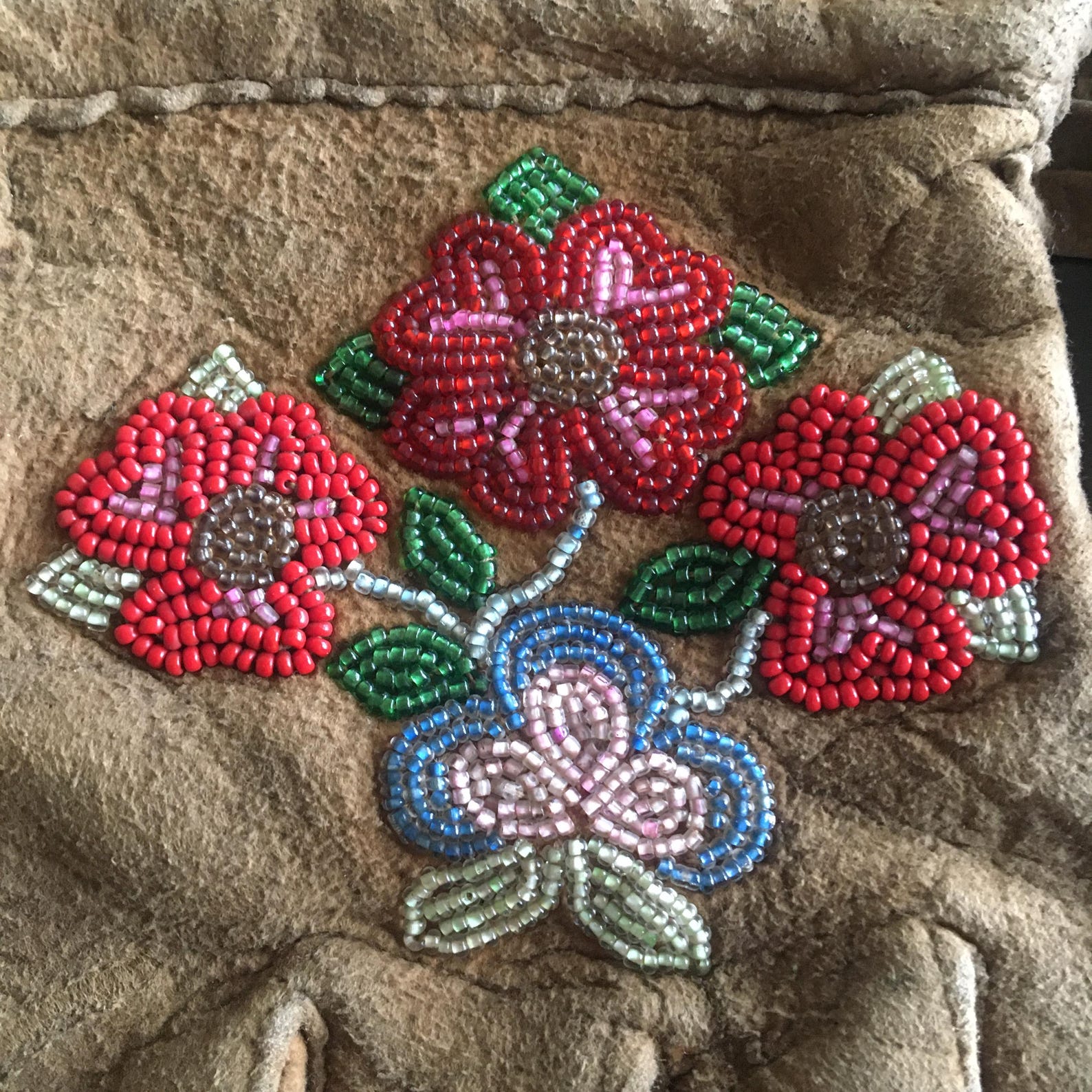 Antique Native American Indigenous Beaded Hide Gauntlet Gloves - Cree ...