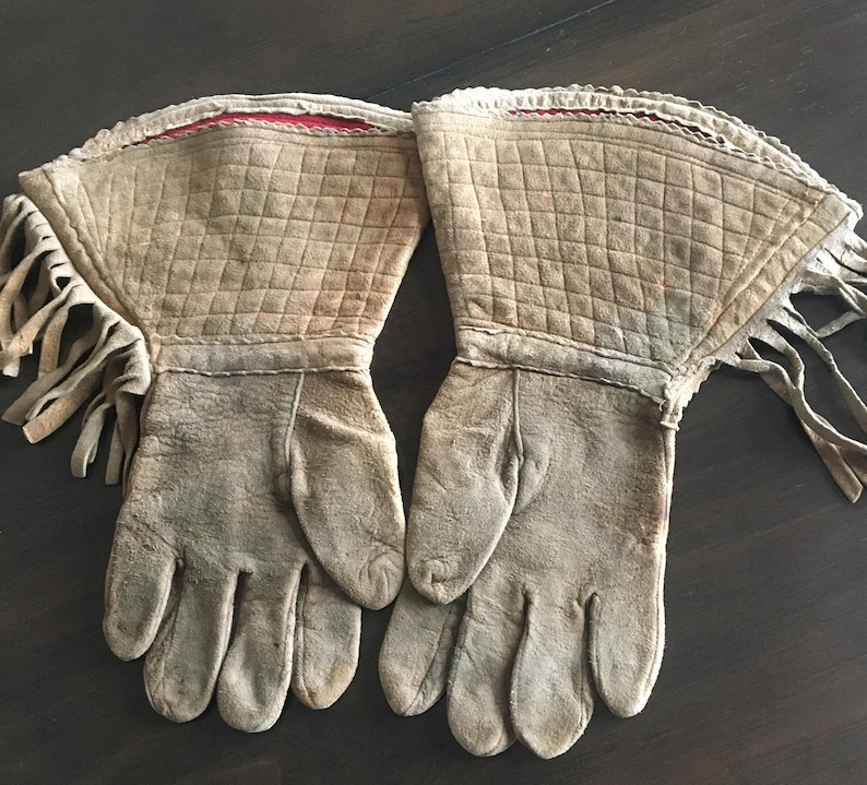 Antique Native American Indigenous Beaded Hide Gauntlet Gloves - Cree ...