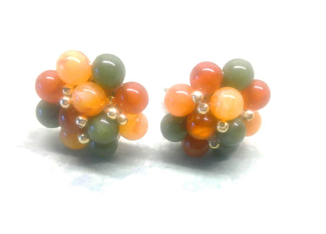 Frosted Glass Cluster Beads Avant Guard Button Style. Green Gold Bronze ...