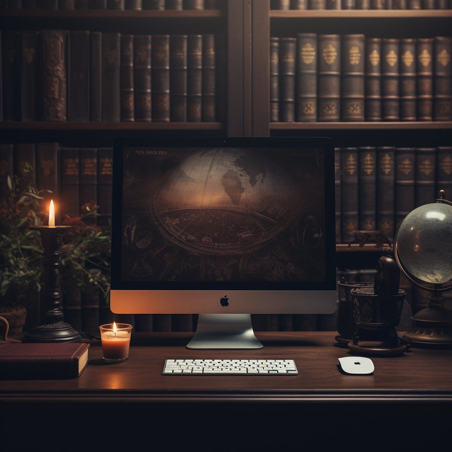 Dark Academia Library Wallpaper Desktop Image Set of 4 - Etsy