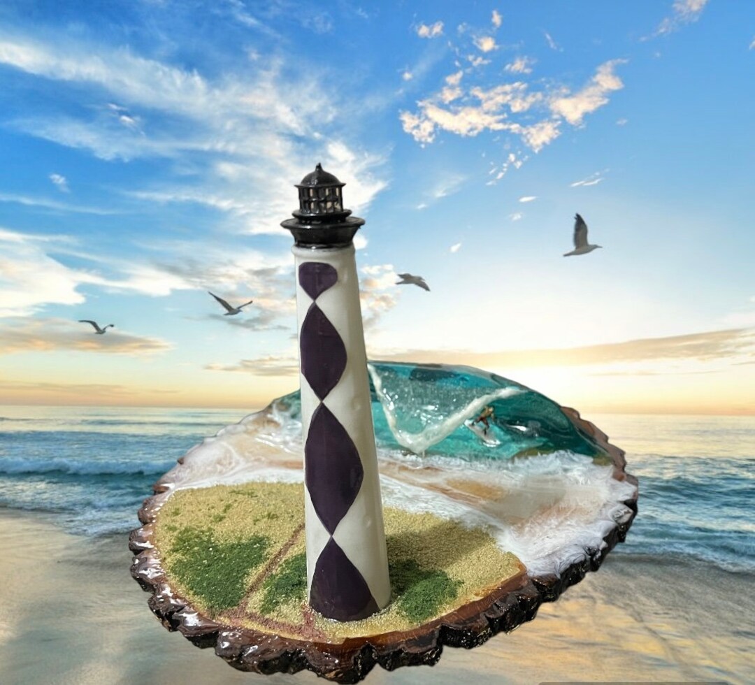 Handcrafted Birchwood Timber Wavelamp Epoxy Art Surfer and Dolphin in ...