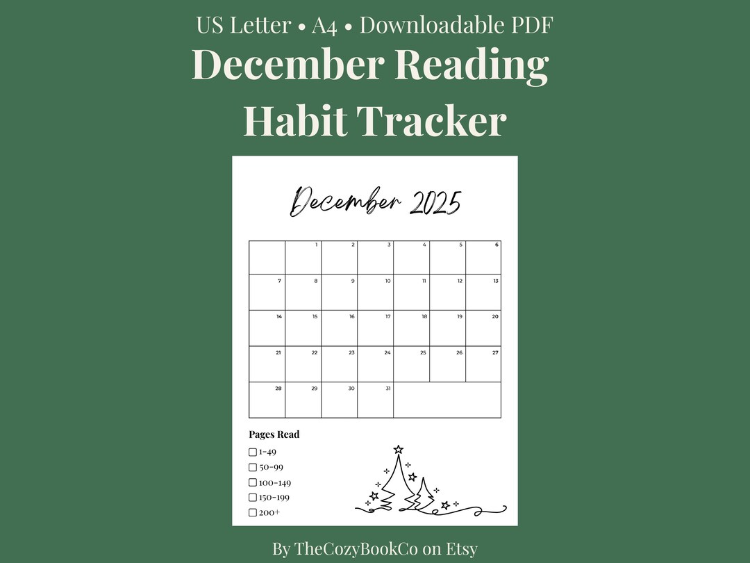December Reading Habit Tracker Reading Journal Page (digital Download ...