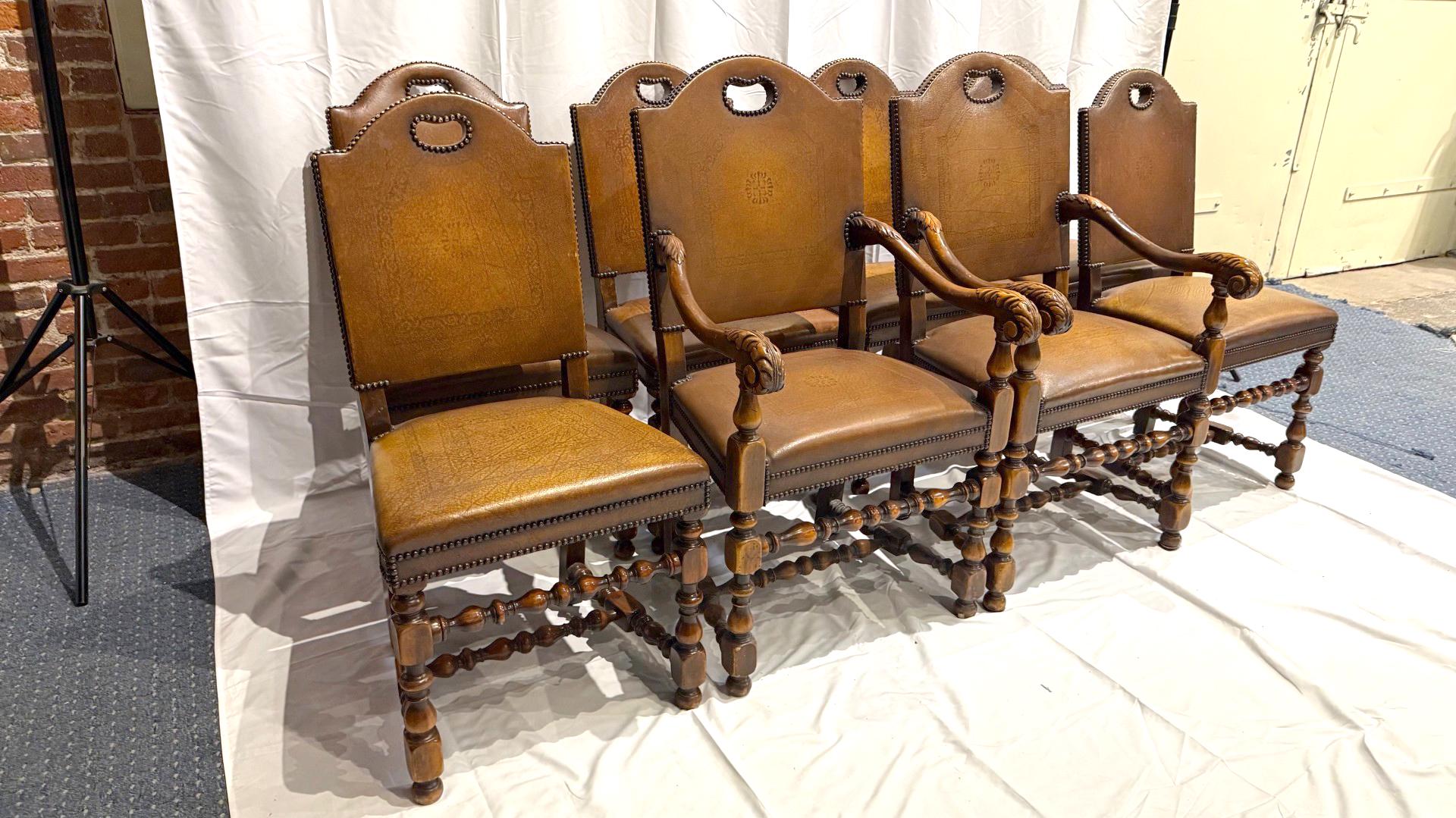 2000s Theodore Alexander Buffalo Hide Leather Dining Chairs - Set of 8 ...