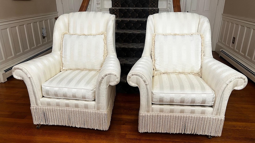 Lillian August Fringe Off-white Wingback Chairs- a Pair - Etsy