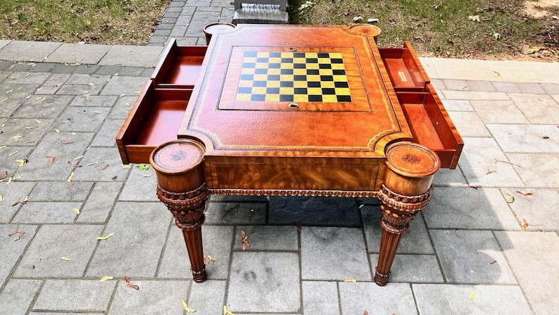 Maitland-smith Mahogany and Tooled Leather Game Table - Etsy