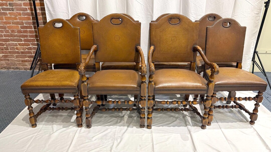 2000s Theodore Alexander Buffalo Hide Leather Dining Chairs - Set of 8 ...