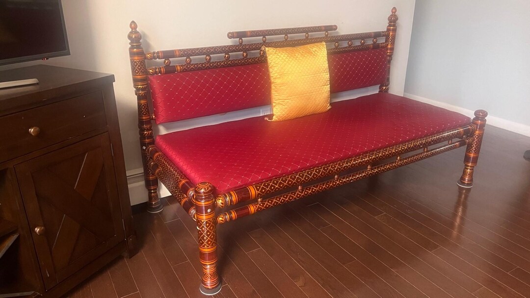 Indian Sankheda Teak Wood Sofa With Pillow - Etsy