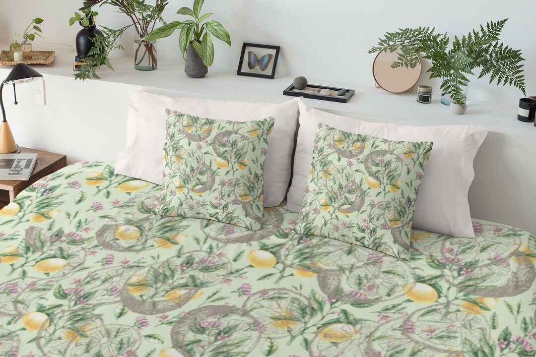 Lemon Pattern Comforter, Pastel Shades Comforter, Floral Comforter ...