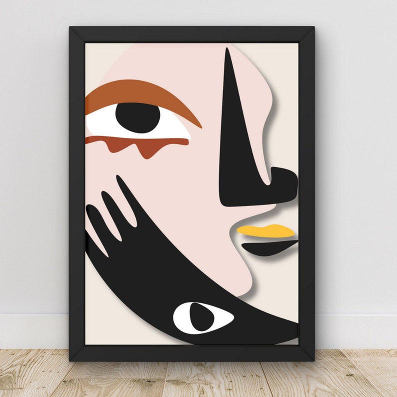 Geometric Face Art Prints Set of Three - Modern Wall Decor - Cubist ...
