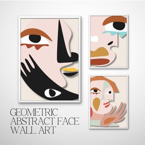 Geometric Face Art Prints Set of Three - Modern Wall Decor - Cubist ...