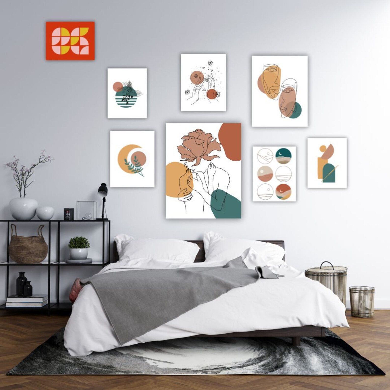 Boho Gallery Wall Set, Set of 7 Prints, Minimal Wall Art, Abstract ...