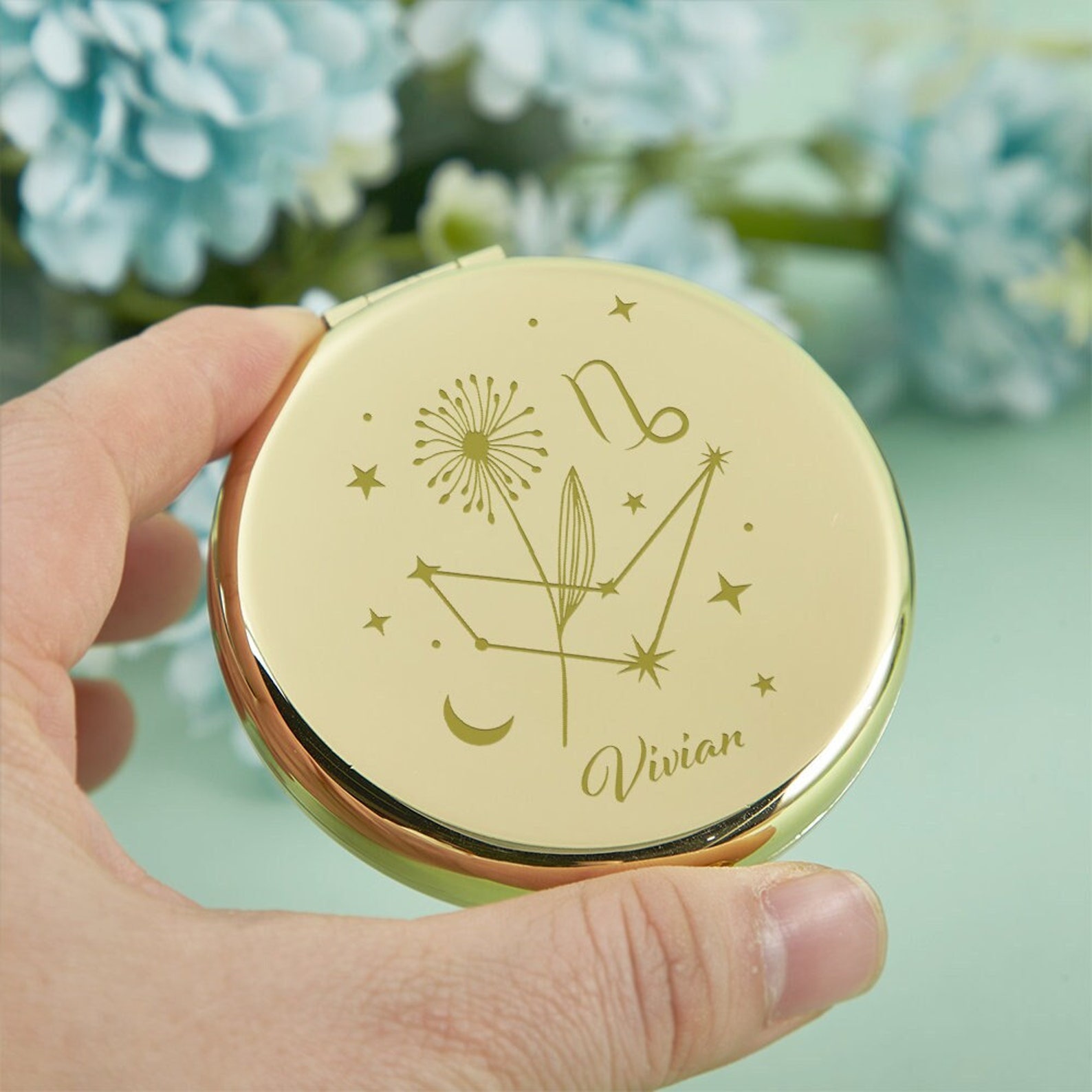 Birthflower Constellation Pocket Mirror,zodiac Sign Compact Mirror ...