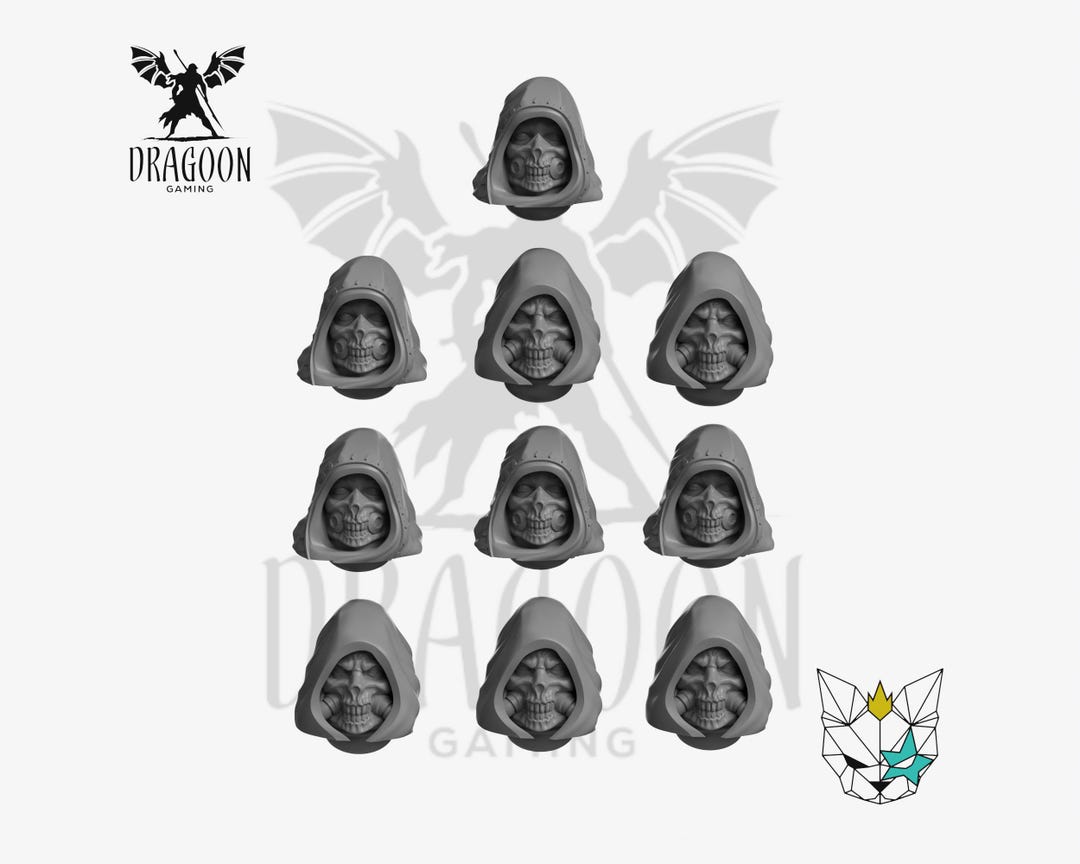 Hooded Skull Mask Heads. Conversion Bits for 28mm Space Knights and Sci ...