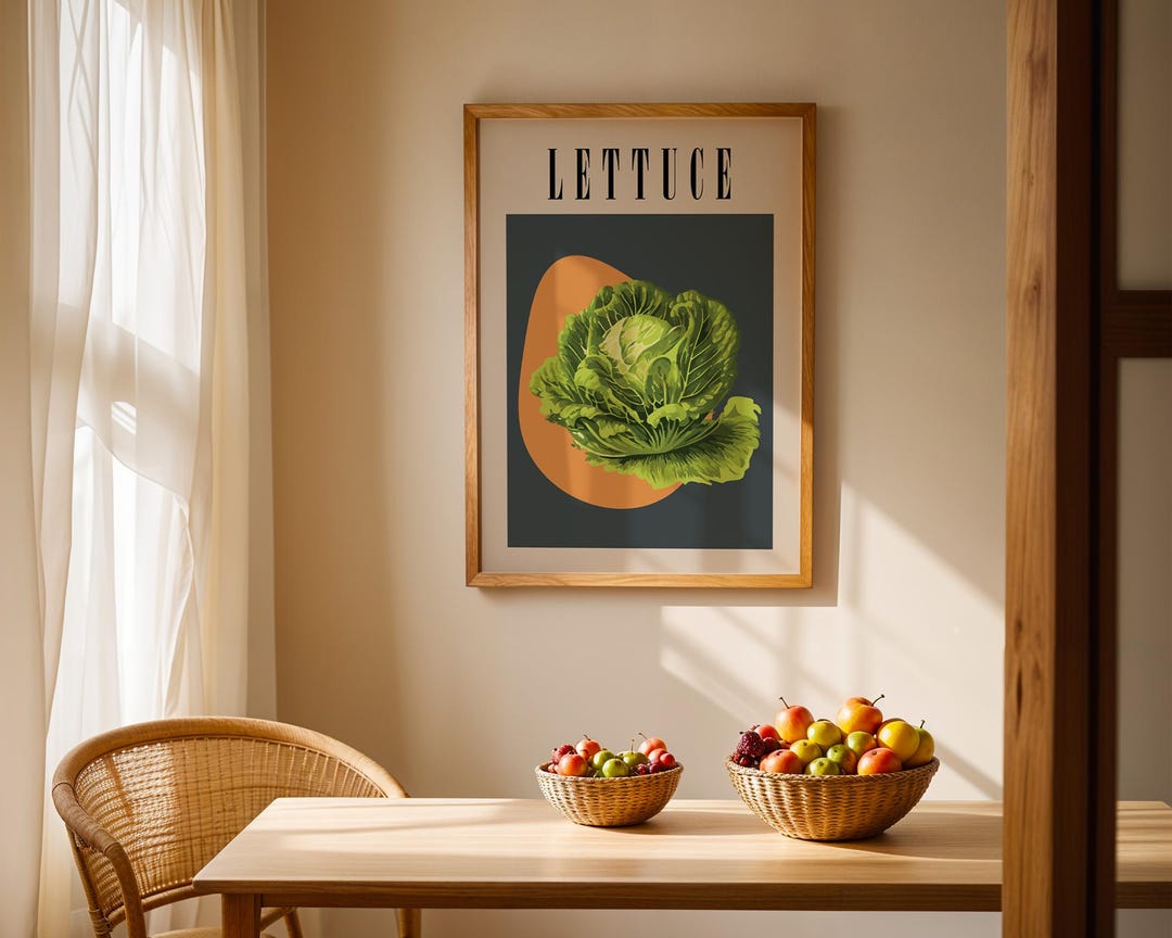 Lettuce Illustration Print, Digital Downloadable Wall Art, Trendy ...