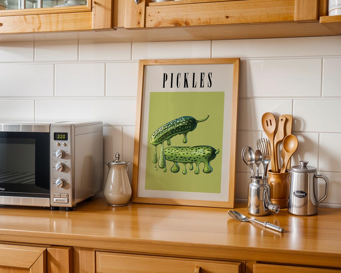 Dripping Pickles Illustration Print, Digital Downloadable Wall Art ...